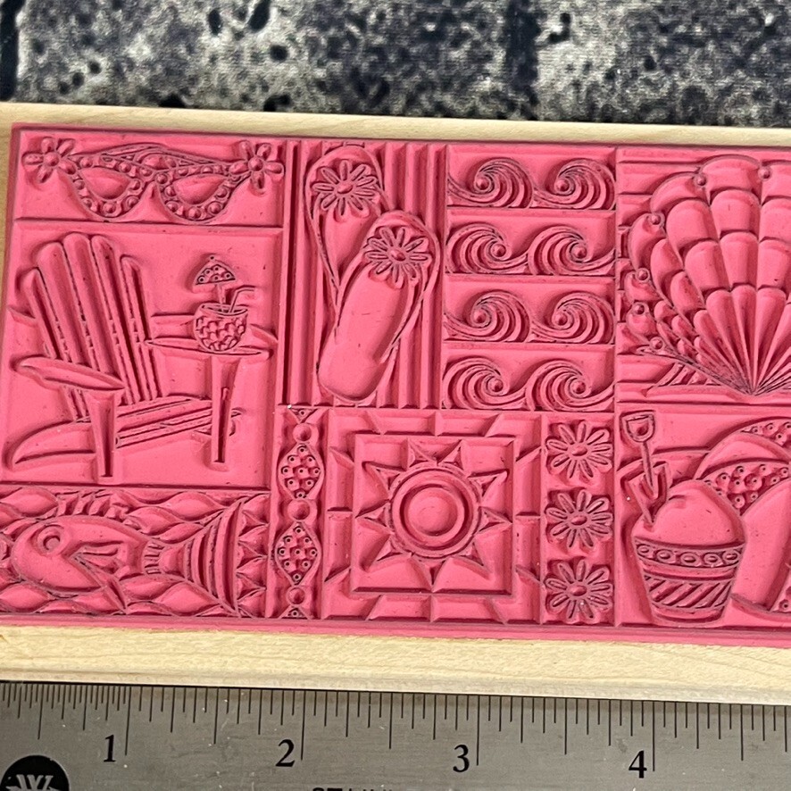 Outlines Rubber Stamp Co.beach Rubber Stamp Wood Fish Shells Ball | eBay