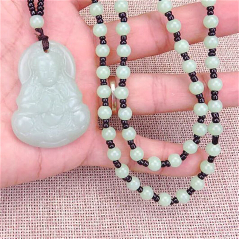 Black Green Buddha Pendant Necklaces Women Amulet Chinese Style ...