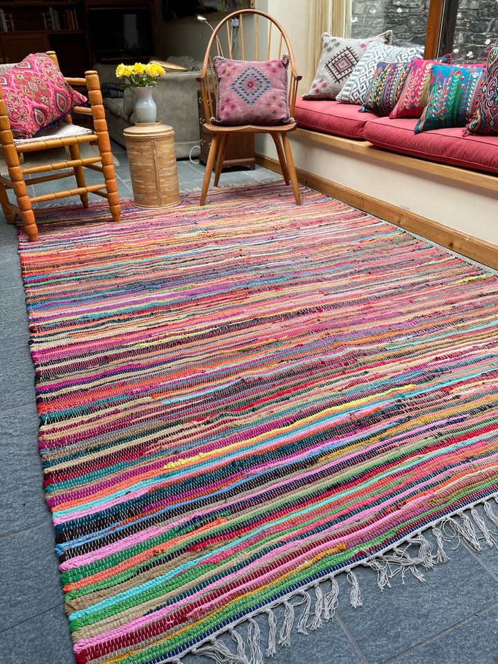 Rug Rag Rugs Multi Colour Mat Recycled Cotton Hand Woven Chindi Mats ...