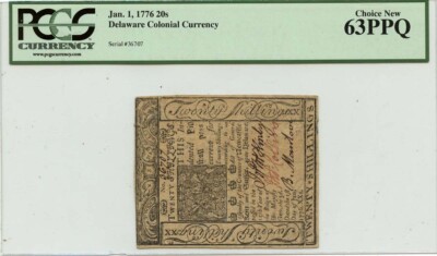 1776 Jan 1 20s Delaware Colonial Currency PCGS CH63 PPQ | eBay