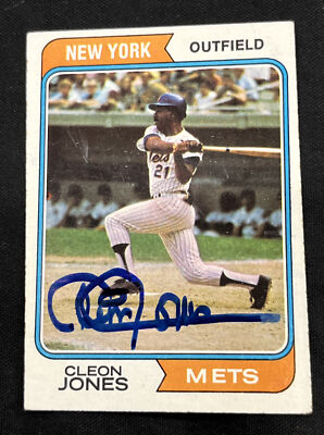 CLEON JONES Signed 1974 Topps Baseball Card #245 New York NY Mets WS ...