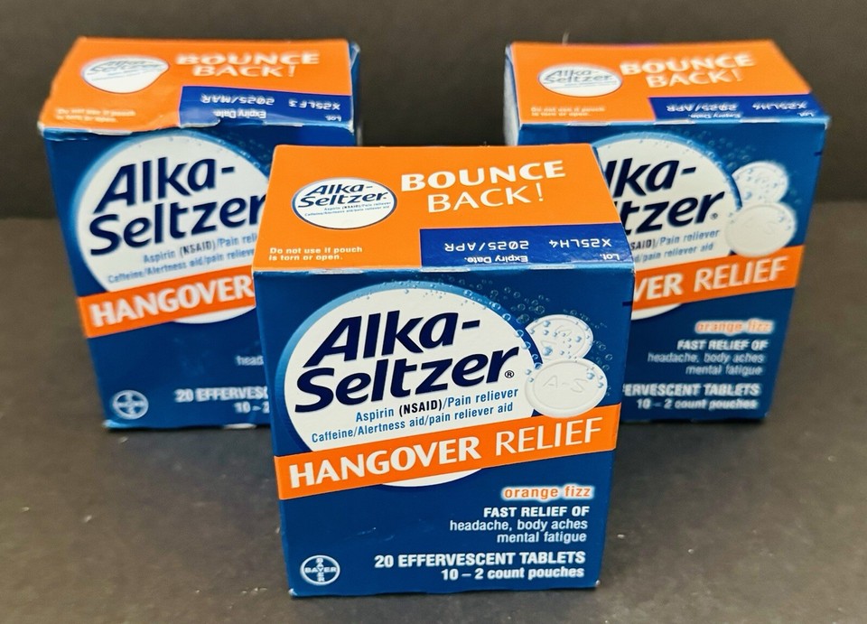 NEW Alka-Seltzer Hangover Relief Tablets Orange Fizz (3 x 20 = 60 ...
