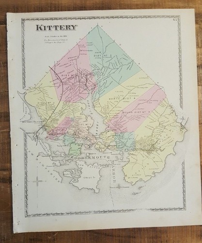Antique Colored MAP - KITTERY, MAINE - / Atlas York County, ME - 1872 ...