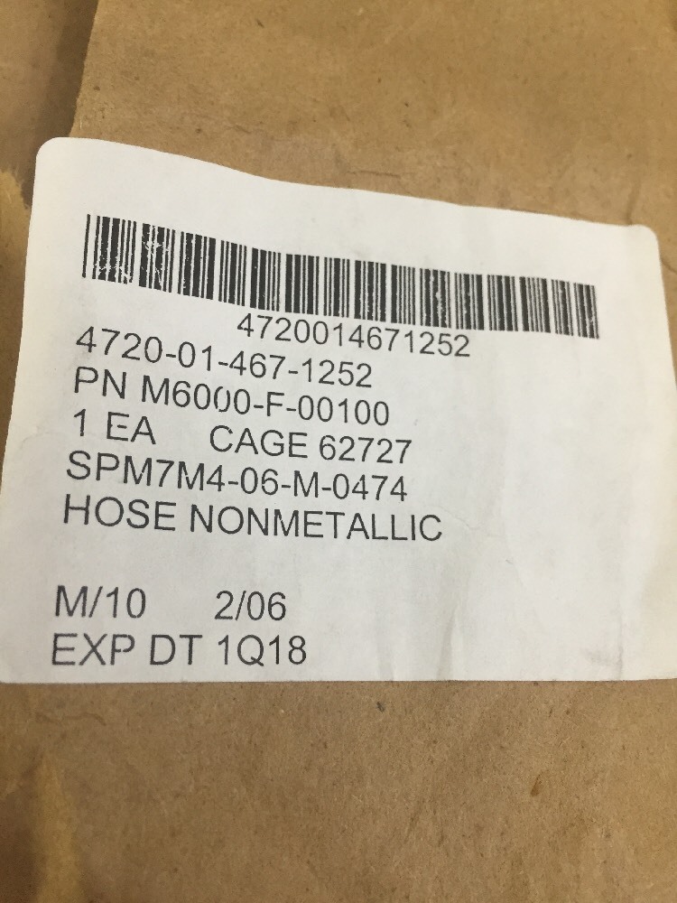 ONE NEW Nonmetallic Hose Assembly M6000-F-00100 3/4" 12" Long Synthetic ...