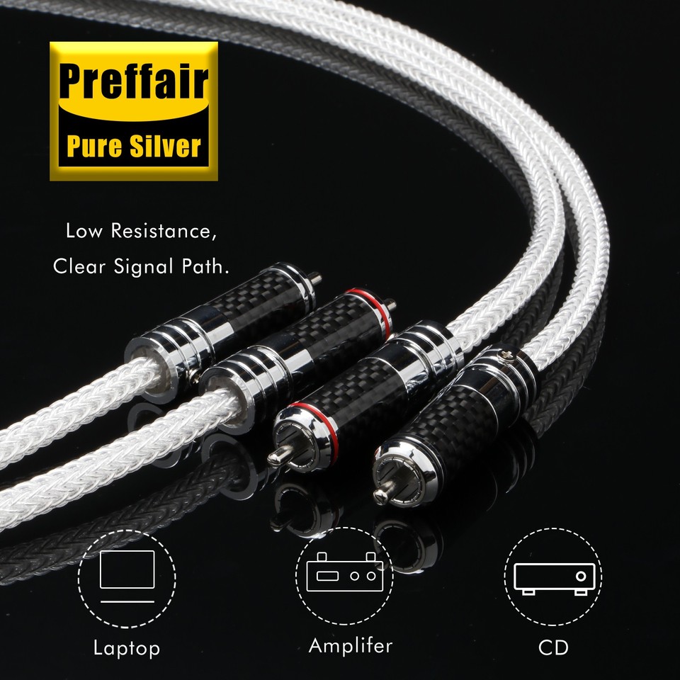 Pure Silver RCA Cable 99.99% Silver Conductor Rhodium Plated Plug 1 ...