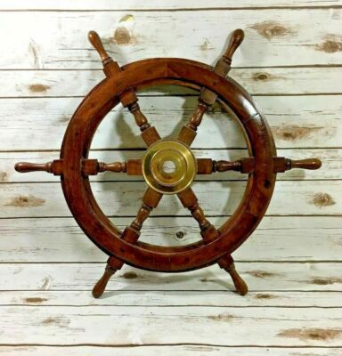 Old Look 18'' Pirate Wooden Ship Wheel Vintage Boat Nautical Decor ...