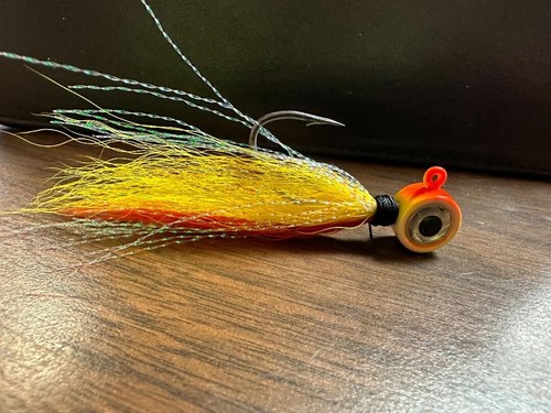 10 Big Eye Bucktail Jig Head chartreuse and red with flash. Walleye ...