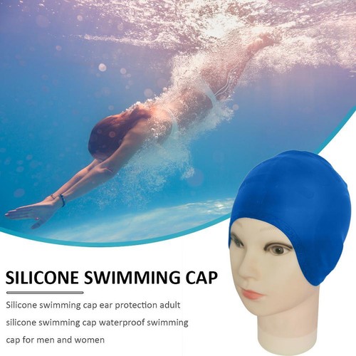 Swimming Cap Silicone Adult Waterproof Ear Protect Swim Pool Hat (Blue ...