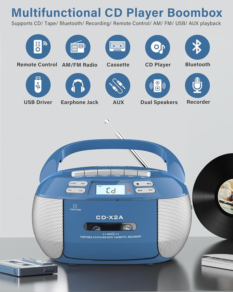 Boombox CD Player Cassette Player Combo, Boom Box Portable CD Players ...