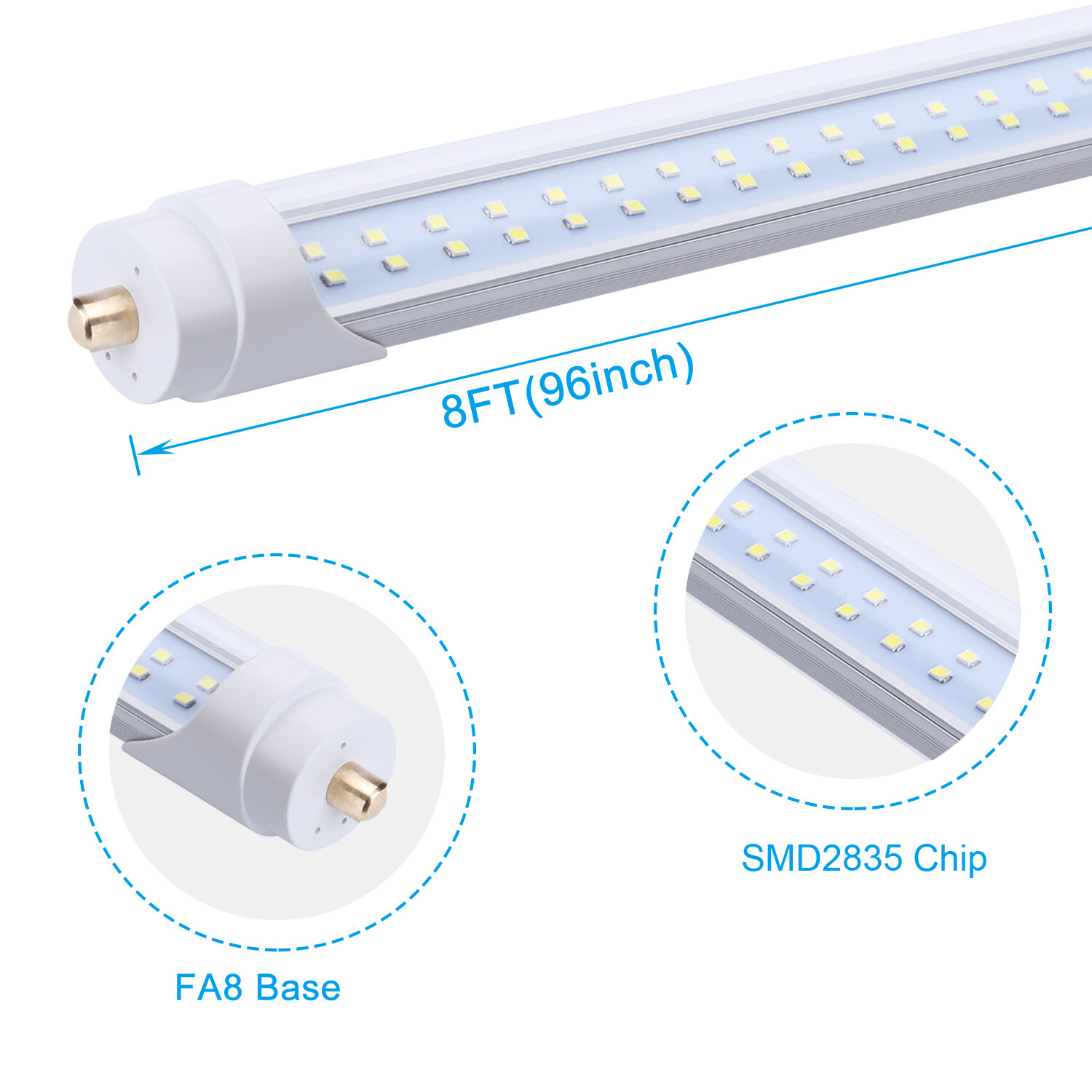 8FT FA8 Single Pin 45W LED Tube Light Shop Lamp Replace Fluorescent ...