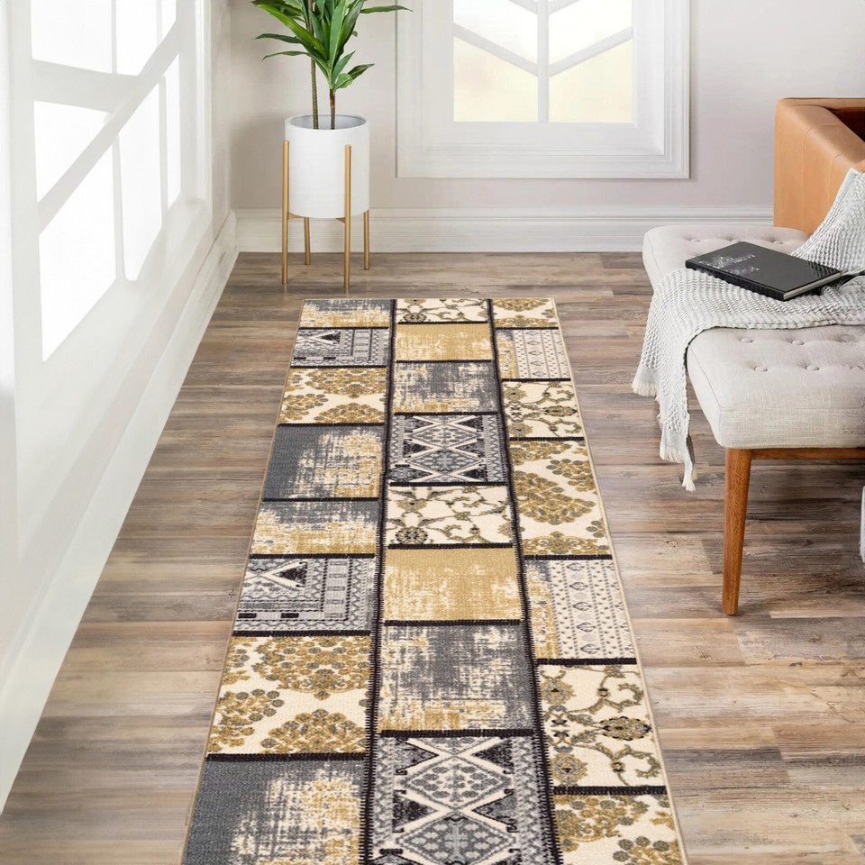 Custom Size Stair Hallway Runner Rug Rubber Back Non Slip Grey ...