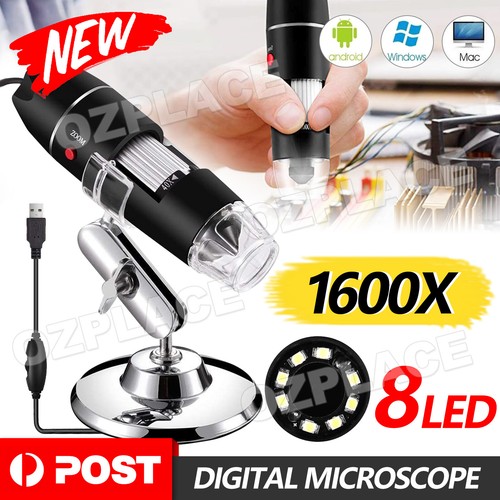 Digital Zoom Microscope USB Handheld & Desktop Magnifier 8-LED Light ...