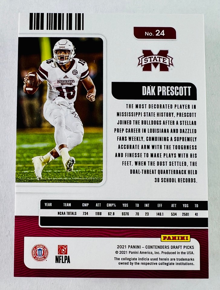 2021 Contenders Draft Picks Dak Prescott #24 Season Ticket Pink Cracked ...