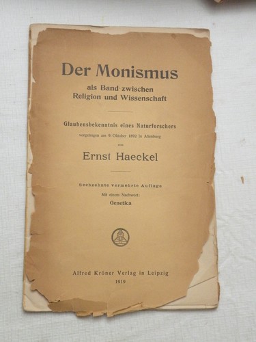 1919, Der Monismus...Monism as a Bond Between Religion and Science by E ...