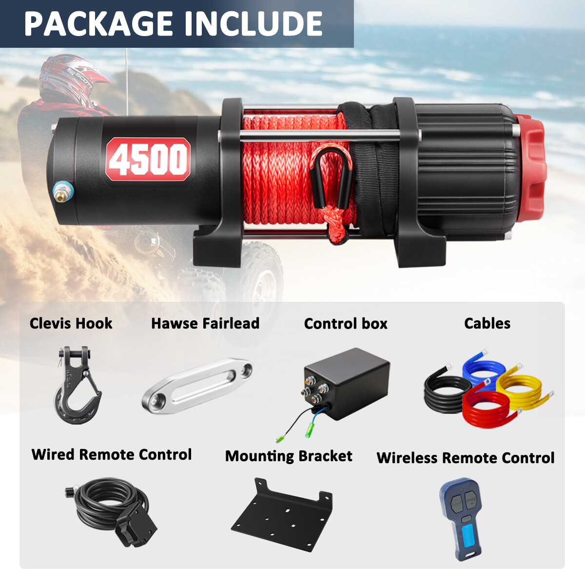 Electric Winch 4500LBS 12V DC Synthetic Rope Towing Truck Ideal For UTV ...