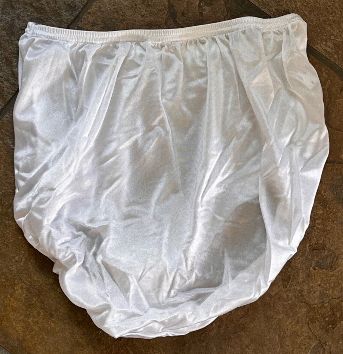 SHINY Med White SATIN 100% Nylon Full Brief Panty Sewn in Cotton Gusset ...