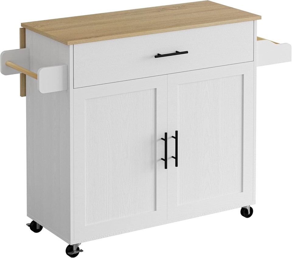 Rolling Kitchen Island Table on Wheels with Drop Leaf, Storage Cabinet ...