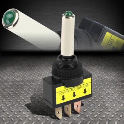 20A GREEN LED POWER ON / OFF BILLET TOGGLE SWITCH 3 PIN CONNECTION 12V ...