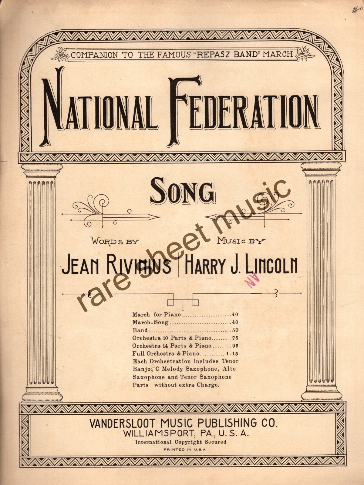 1925 National Federation March by Jean Rivinius and Harry Lincoln ...