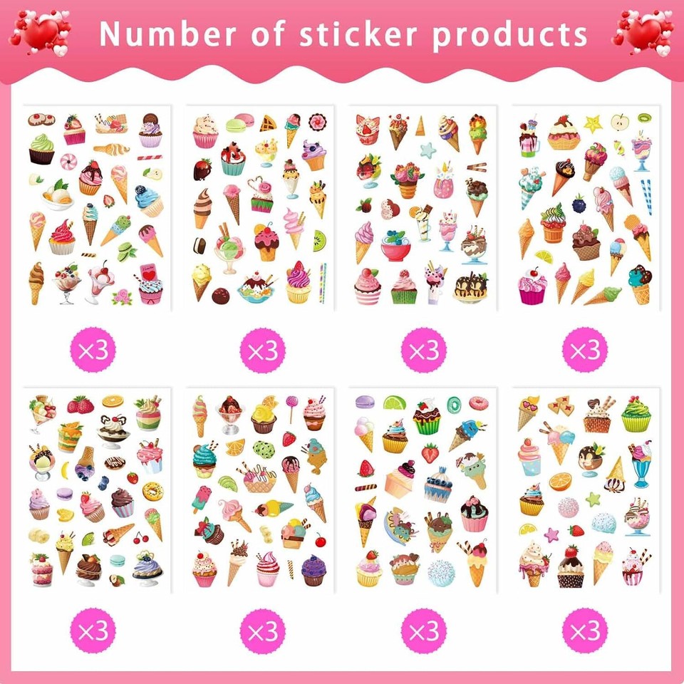 597PCS Kids Stickers, Ice Cream Dessert Stickers,24 | eBay