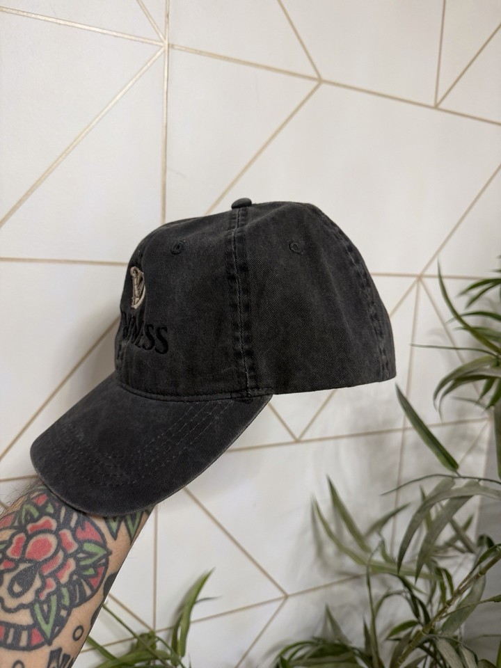 Guinness Distressed Washed Denim Faded Y2K Black Baseball Cap Strapback ...