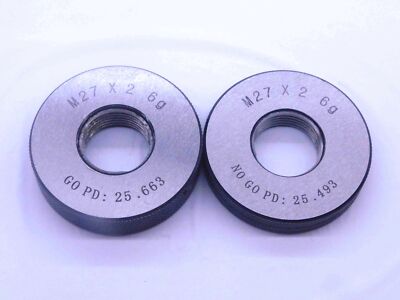 NEW M27 X 2 6g SOLID THREAD RING GAGES 27 2.0 GO NO GO P.D.'S = 25.663 ...