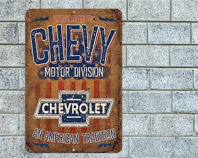 Chevrolet Chevy Motor Sign Aluminum Metal 8"x12" Garage Man Cave Rustic ...