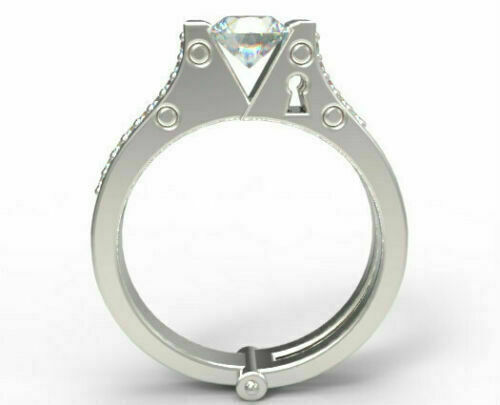1.55Ct White Round Cut CZ Police Handcuff Engagement Ring In Solid 925 ...