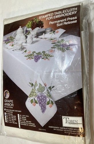 Tobin DIY 50”x70” Tablecloth Grape Arbor Cross Stitch Needlepoint 50% ...