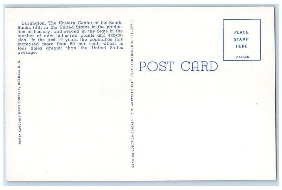 c1950's May Memorial Library Building View Burlington North Carolina NC ...