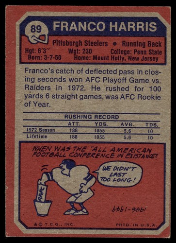 1973 Topps #89 Franco Harris ROOKIE RC | eBay