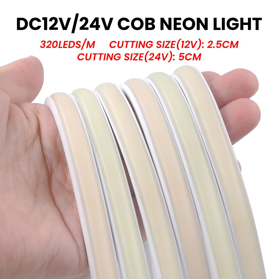 Neon COB LED Strip Lights DC 12V 24V High Density Flex Tape Lamp ...