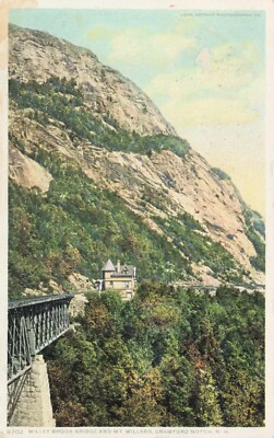 Willey Brook Bridge and Mount Willard Crawford Notch NH postcard PC 3.5 ...