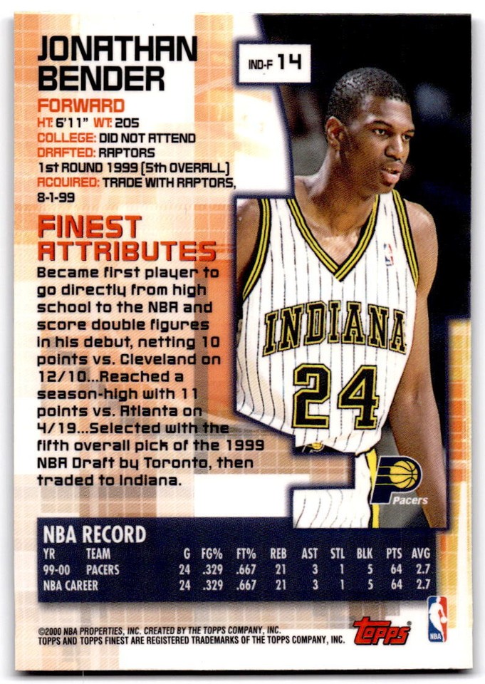 2000-01 Finest #14 Jonathan Bender | eBay