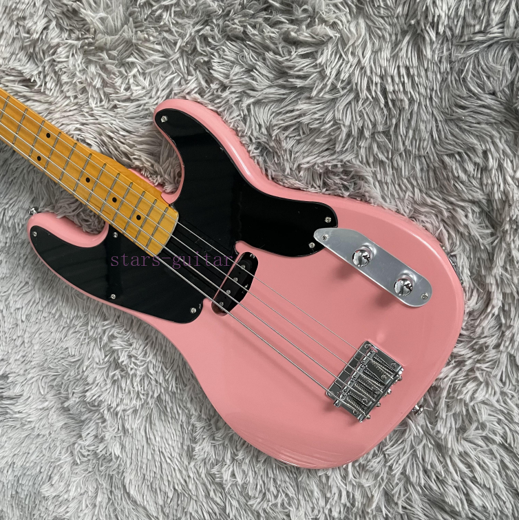 Custom 4-strings Pink Electric Bass Guitar S Pickups Maple Fretboard PB ...