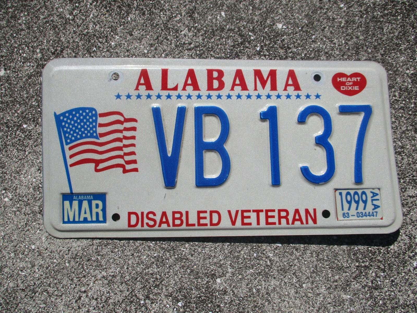 Alabama 1999 Disabled Veteran license plate # VB 137 | eBay