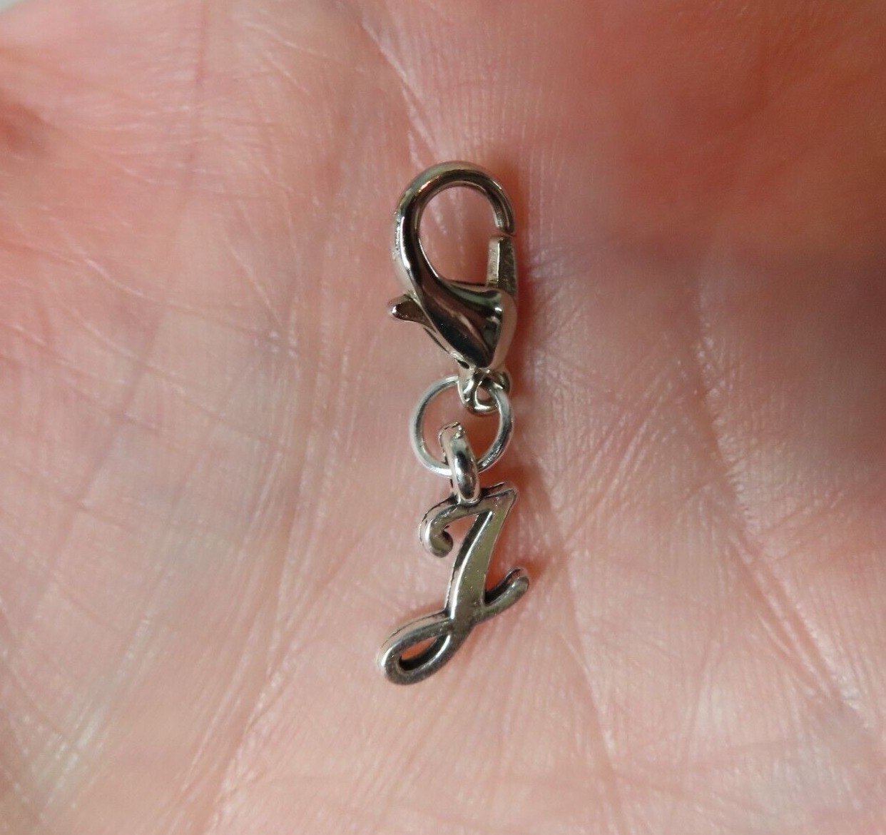 Initial CURSIVE LETTER I Charm Zipper Pull Keychain Add On Clip Silver ...