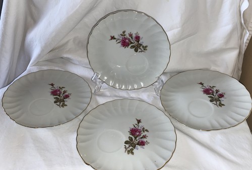 Set of 4 Vintage Fine China Rose Pattern 7 1/4” Saucer Plates, Gold ...