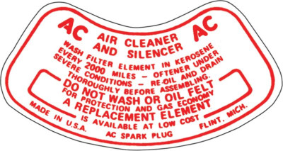 Reproduction Air Cleaner Instruction Decal 1955-1960 Bel Air Nomad and ...