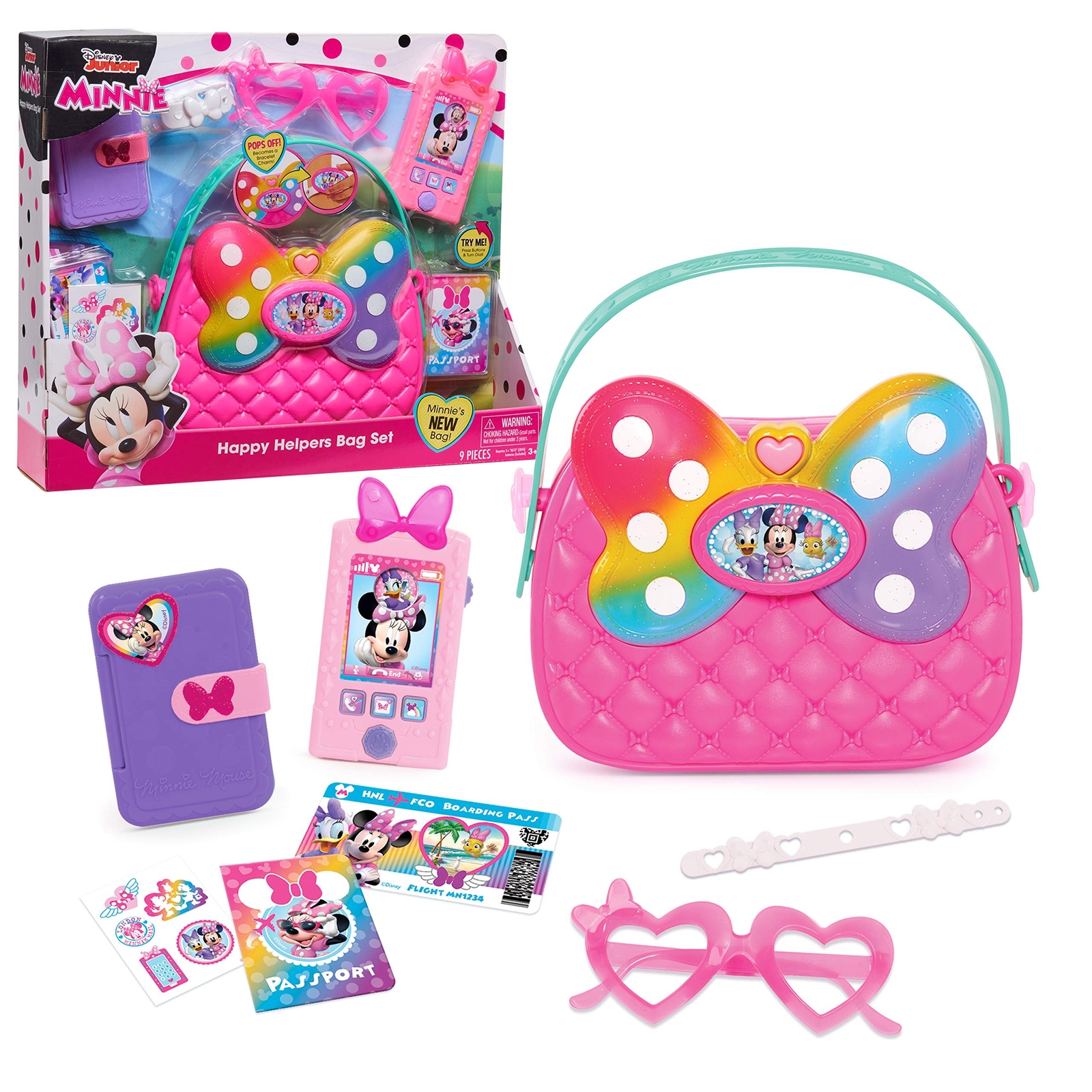 Disney Junior Minnie Mouse Bowfabulous Bag Set, 9 Piece Pretend Play ...