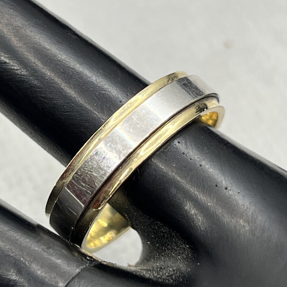 14K T/Tone Gold Center Rotating Handmade Spinning Unisex Wedding Band ...