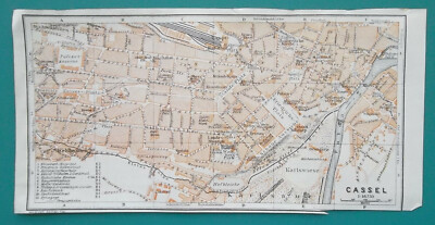 1925 BAEDEKER MAP - GERMANY Cassel City Plan 4 x 8" (10 x 20 cm) for ...