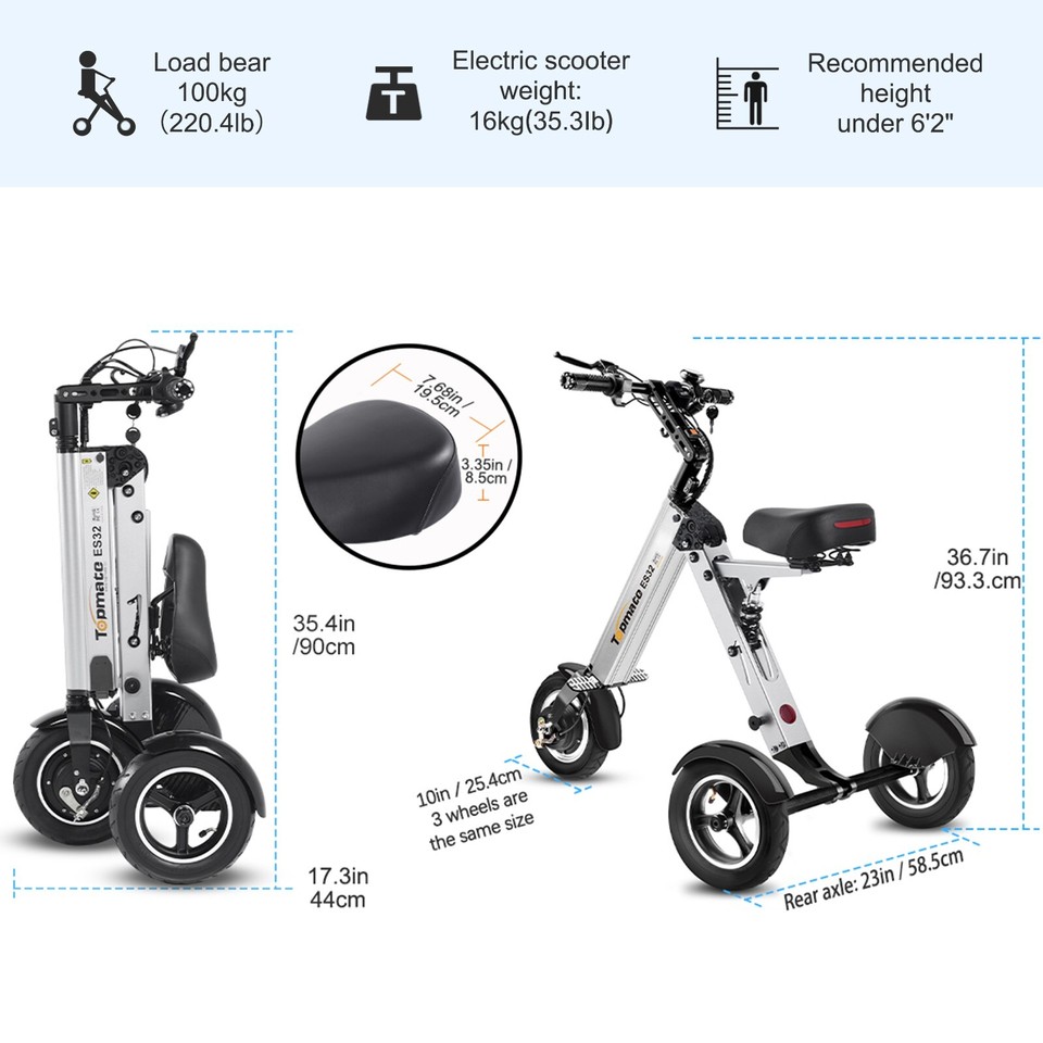 Topmate ES32 Electric Tricycle for Adult, Foldable 3 Wheel Mobility ...