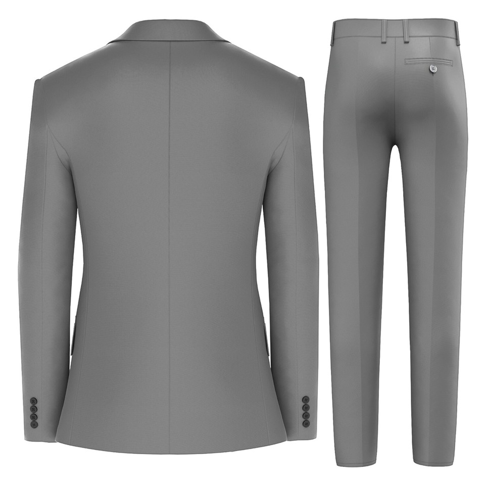 Men’s Suits Slim Fit - 3 Piece Suit Set Men Blazer Middle Grey | eBay