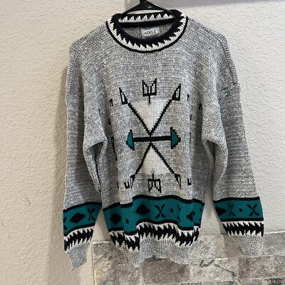 Vintage 80’s Aztec Abstract Art Compass Knit Sweater Size M/L | eBay