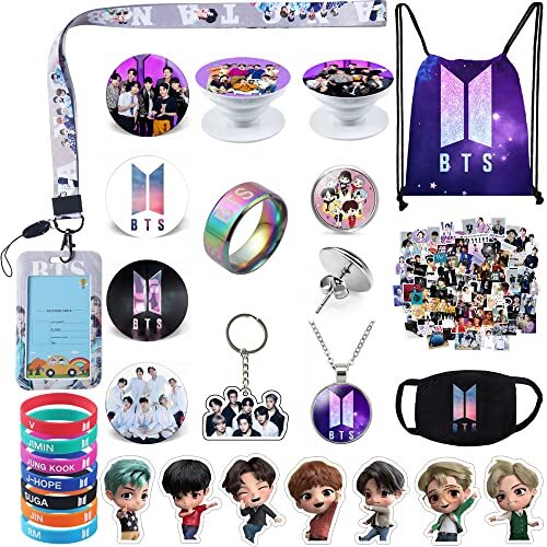 Kpop BTS Gifts Set Including Drawstring Bag Backpack Necklace Earrings ...