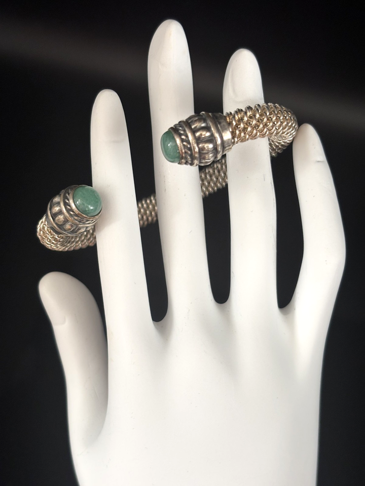 Vintage Judith Ripka Sterling Silver & Green Stone (Jade?) Cuff ...