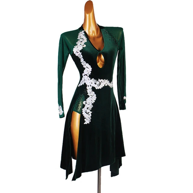 Latin Dance Long-sleeved Dress Salsa Dance Costume Ballroom Performance ...