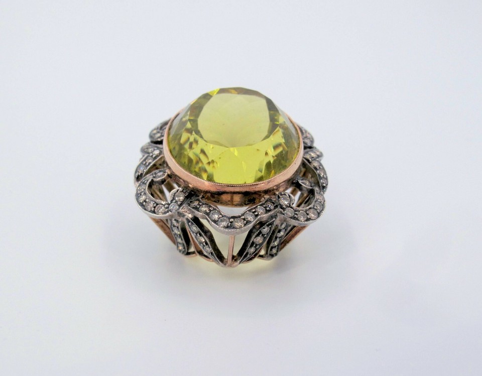 Vintage 18K Gold & Sterling Silver Citrine & Diamond Pendant Fine ...