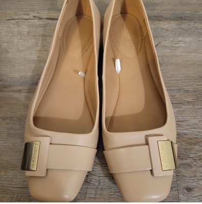 Calvin Klein Nude Beige Gold Pacita Flats Ballet Luxe Faux Leather ...